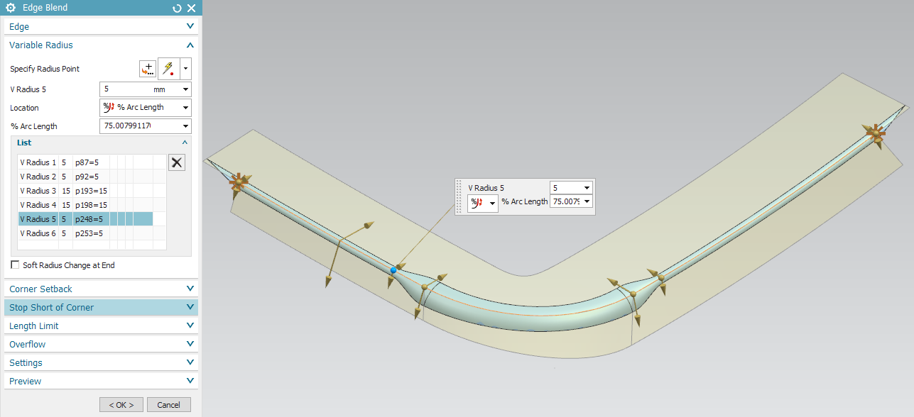 Enhanced Variable Radius Edge Blends Through Points