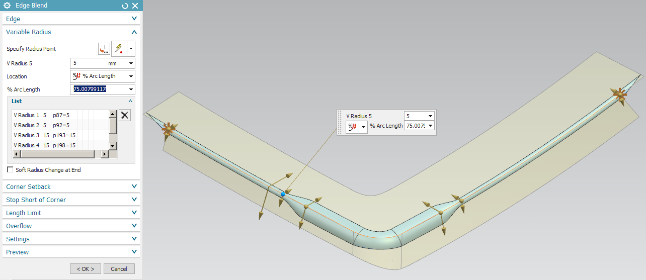 Enhanced Variable Radius Edge Blends Through Points
