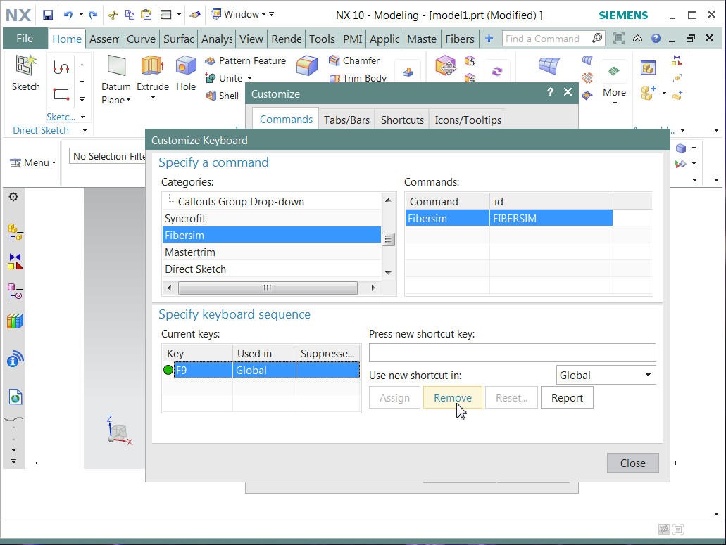 Disabling or Reassigning Fibersim F9 Shortcut in NX UI