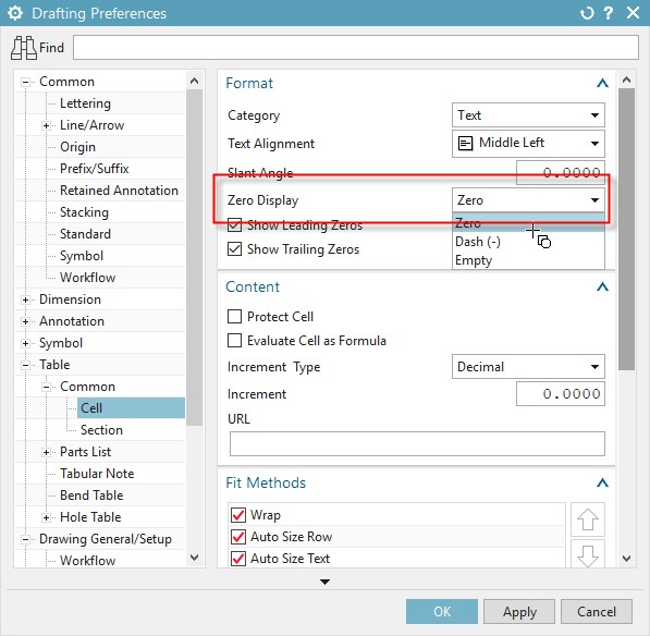 Creating Zeros Instead of Dashes in Fibersim 2D Ply Tables