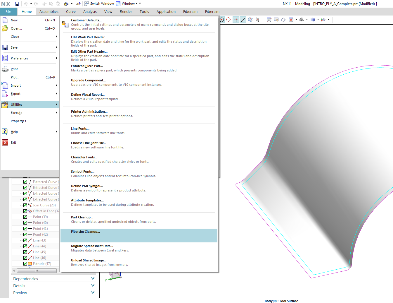Purging Fibersim Data from CAD Models