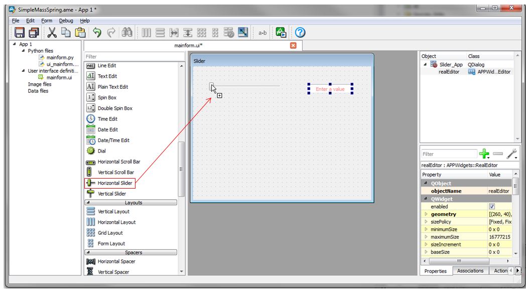 How to use a slider to change the parameter value with the app designer