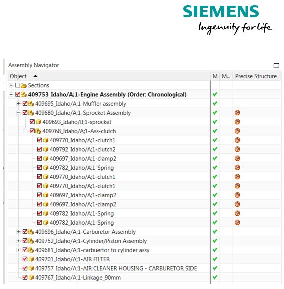 Precise Structure column in NX Assembly Navigator is synch'd with the TC Structure Manager.