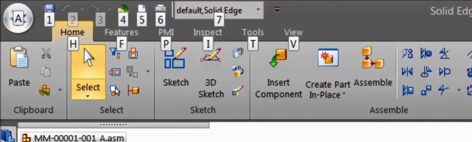 Solid Edge Command Ribbon Shortcuts