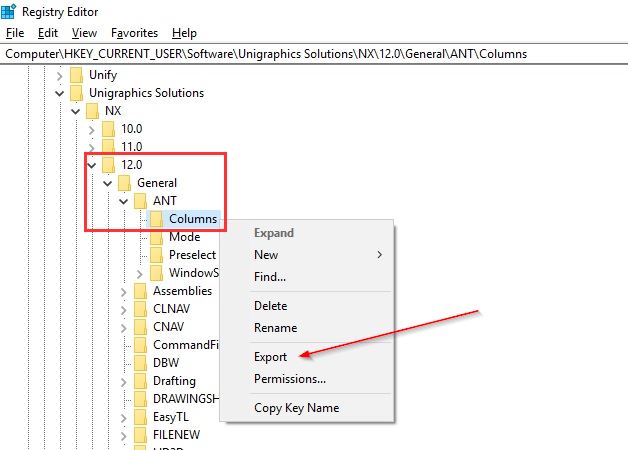 Copying the ANT Column Configuration from one version of NX to another