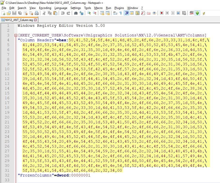 Copying the ANT Column Configuration from one version of NX to another