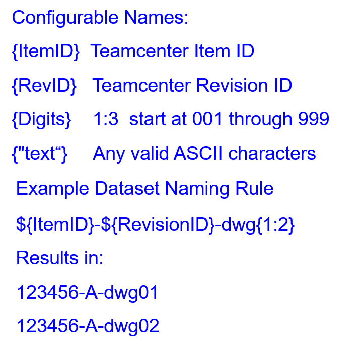 Teamcenter Integration: Dataset Naming Pattern