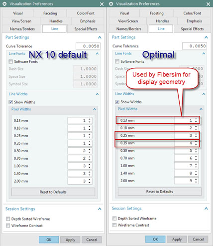 Optimizing NX display settings for use with Fibersim
