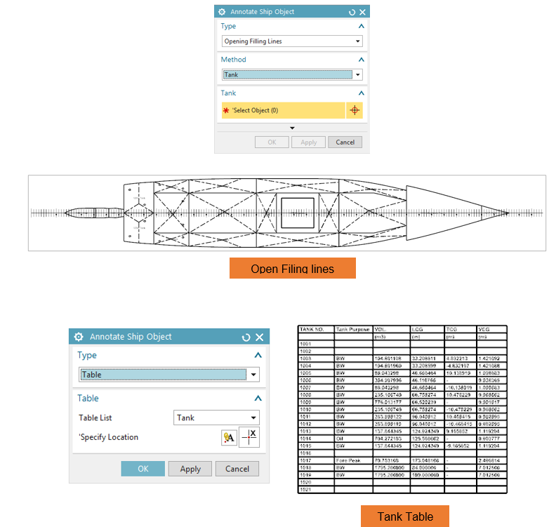 Ship GA - General Arrangement Tank Plan Drawing and Table