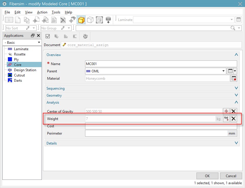 Obtaining Weight for Modeled Composites Cores Linked to Solid Bodies in NX