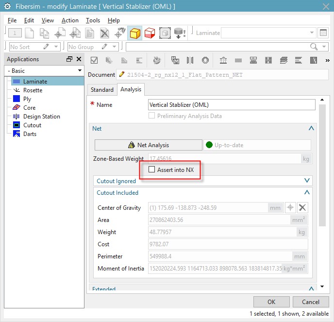 Clarification of “Assert to NX” Laminate Analysis Option