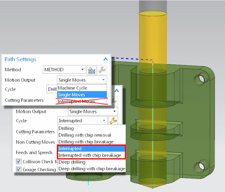 Drilling Interrupted Holes Motion Output