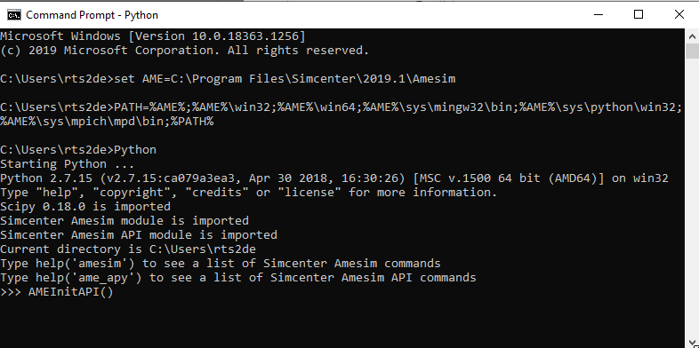 How to launch Python AMESim API using Window command prompt