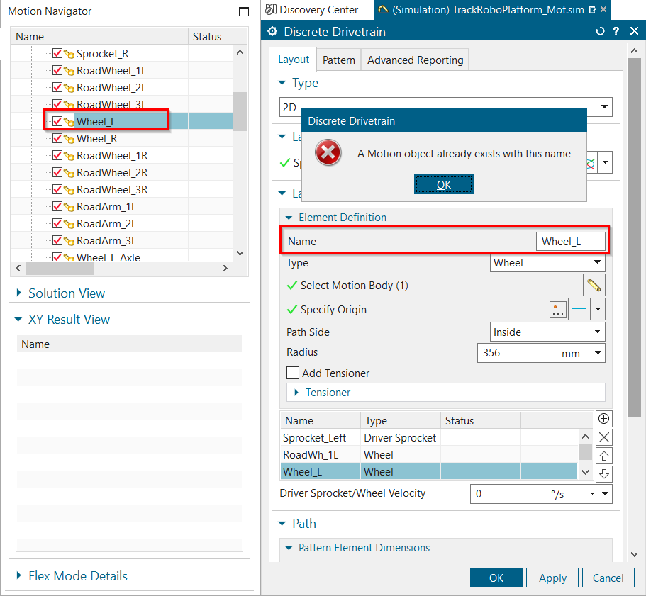 Motion Object Already Exists within Discrete Drivetrain Element