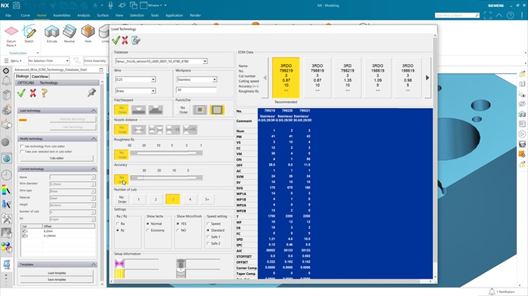 Machine Technology Databases in NX CAM Wire EDM