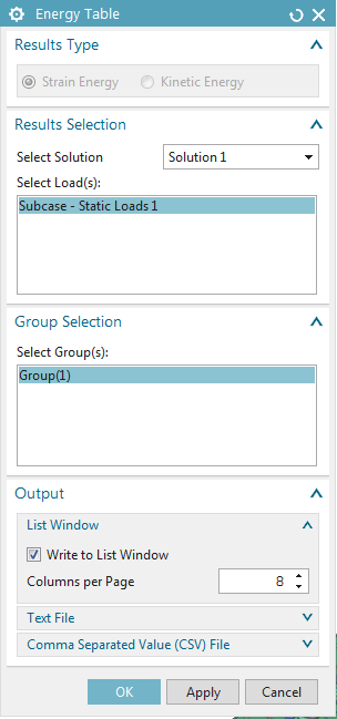 Simcenter 3D API: Energy Table