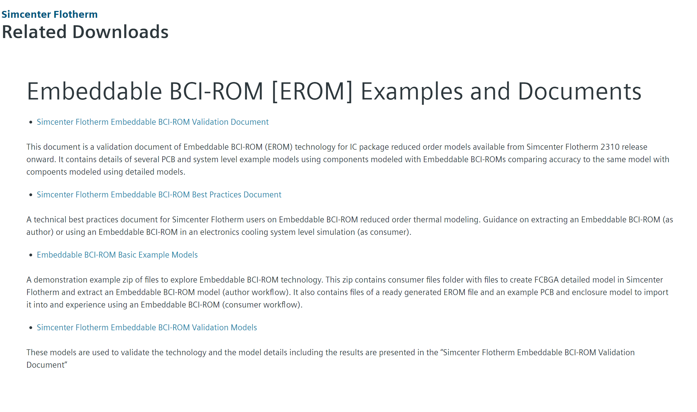 How to find Embeddable BCI-ROM validation, best practices - documents and models for Simcenter ...